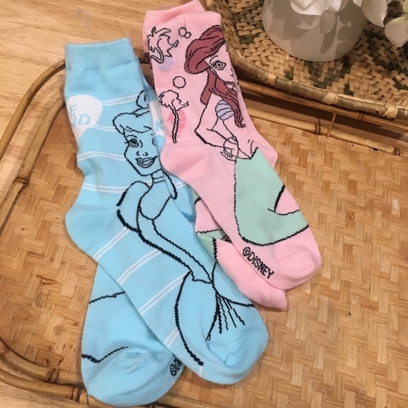 Disney | Accessories | Little Mermaid And Cinderella Socks Blue And ...